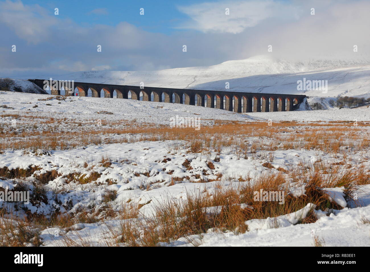 Ribblehead Viaduct at the foot of Whernside in the Yorkshire Dales ...