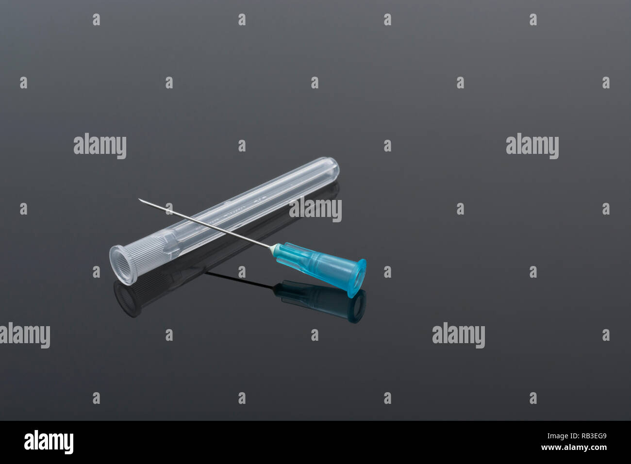 Close-up of hypodermic needles. Specifically BD Microlance brand - Blue ...