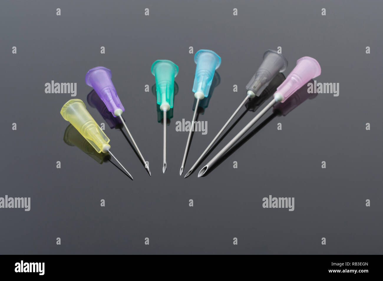 Close-up of hypodermic needles. Specifically BD Microlance brand (see ...