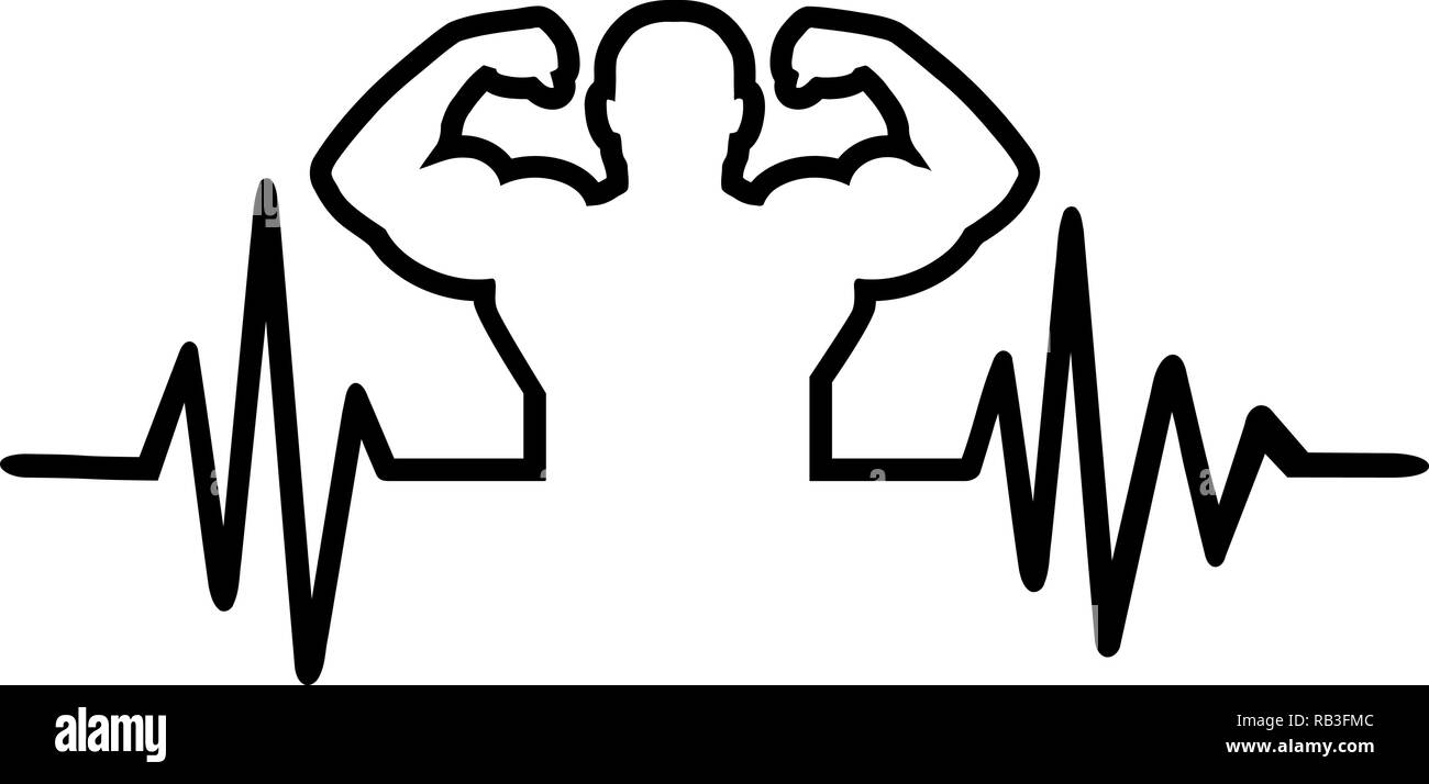 Heartbeat pulse line with bodybuilding silhouette Stock Vector Image ...