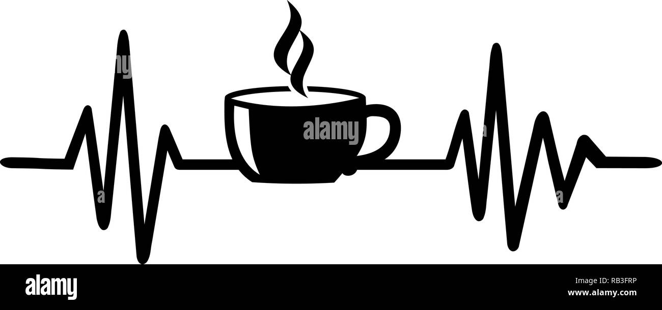 Heartbeat pulse line with coffee cup black Stock Vector Image & Art - Alamy