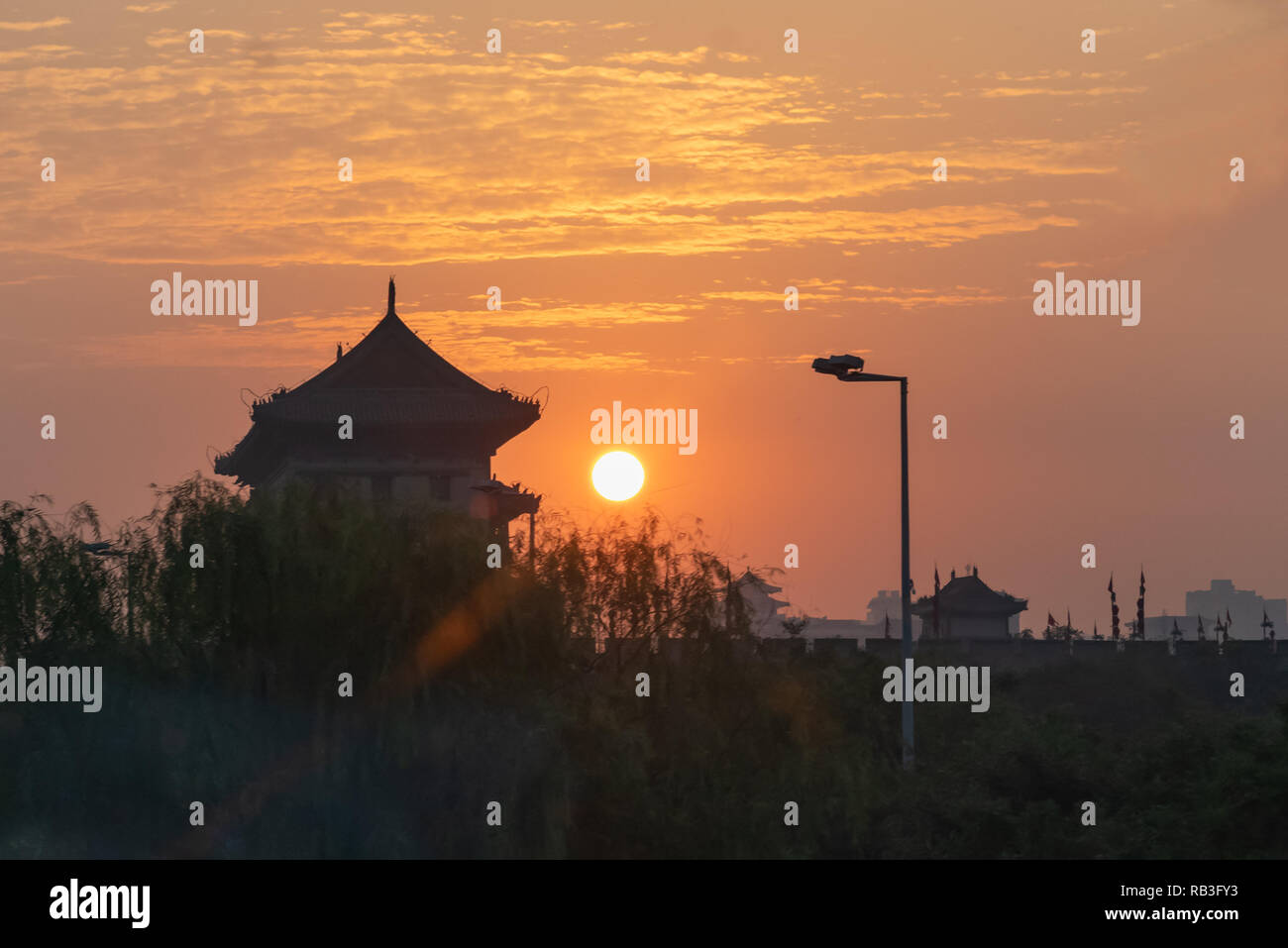 Xian city wall at sunset, China Stock Photo - Alamy