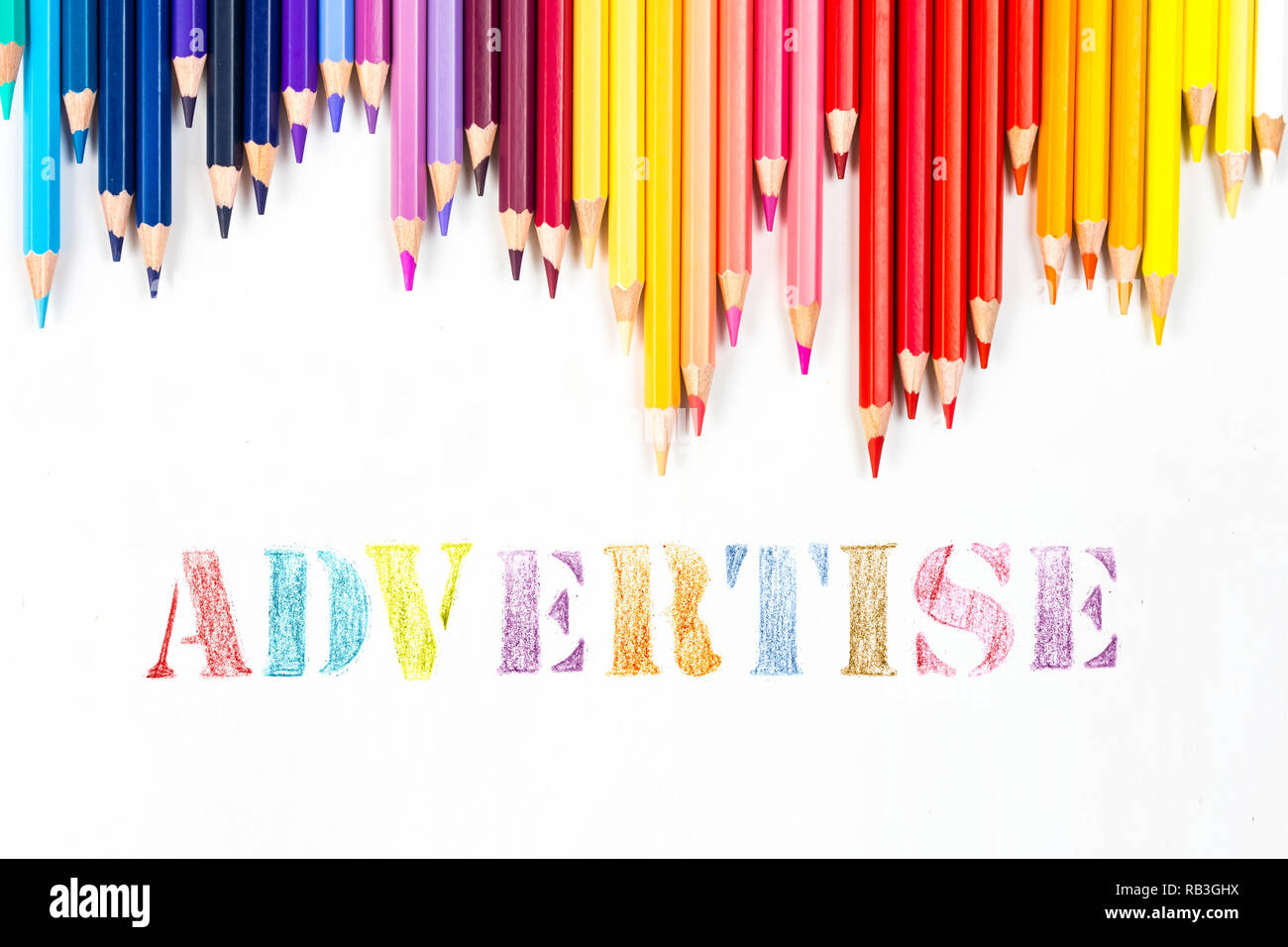 Advertise drawing by colour pencils Stock Photo - Alamy