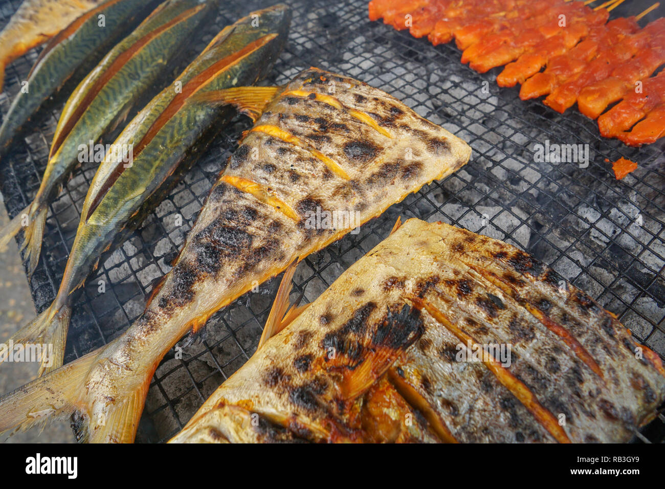 Famous Sabah North Borneo grilled barbecue fish street food Stock Photo ...