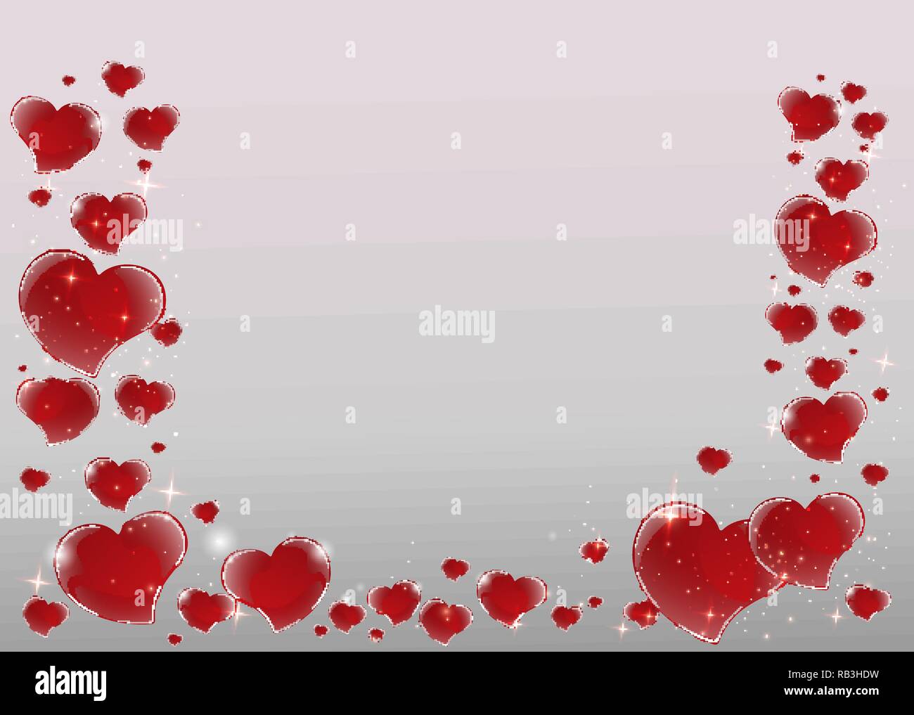 Valentines Day Card with mirrored shiny red hearts frame with 3d effect ...