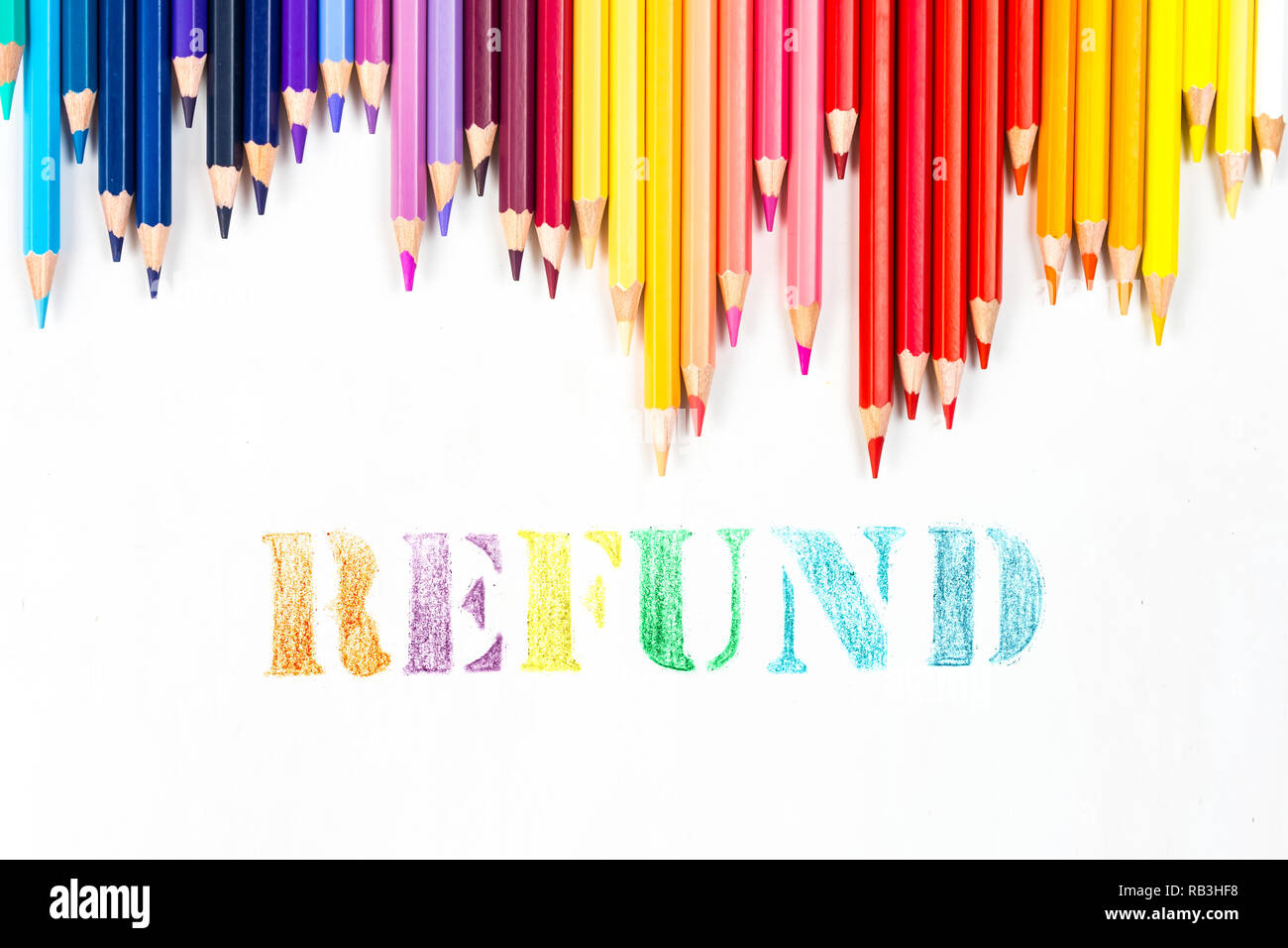 Refund drawing by colour pencils Stock Photo - Alamy
