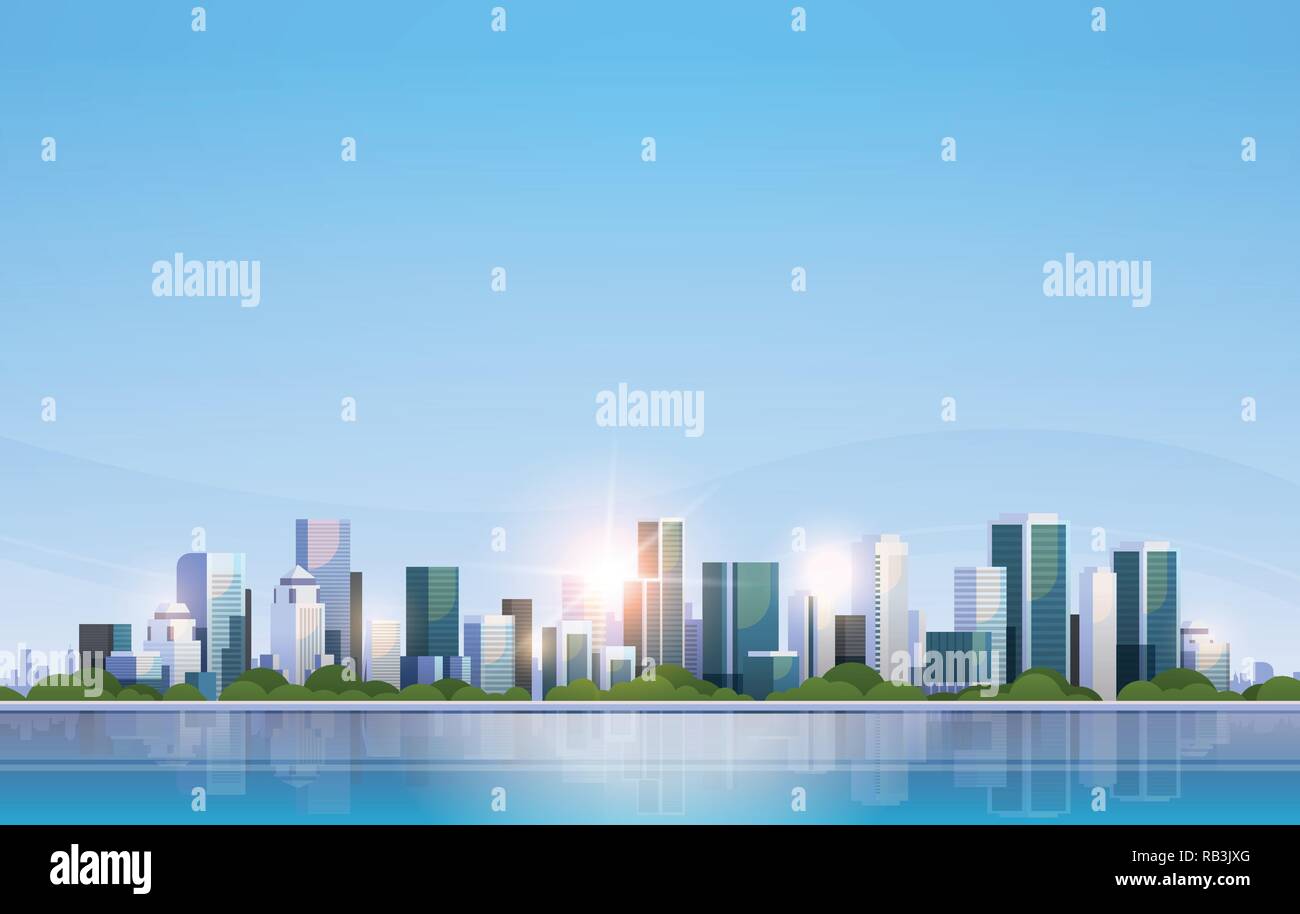 big modern city building skyscraper panoramic view sunrise cityscape ...