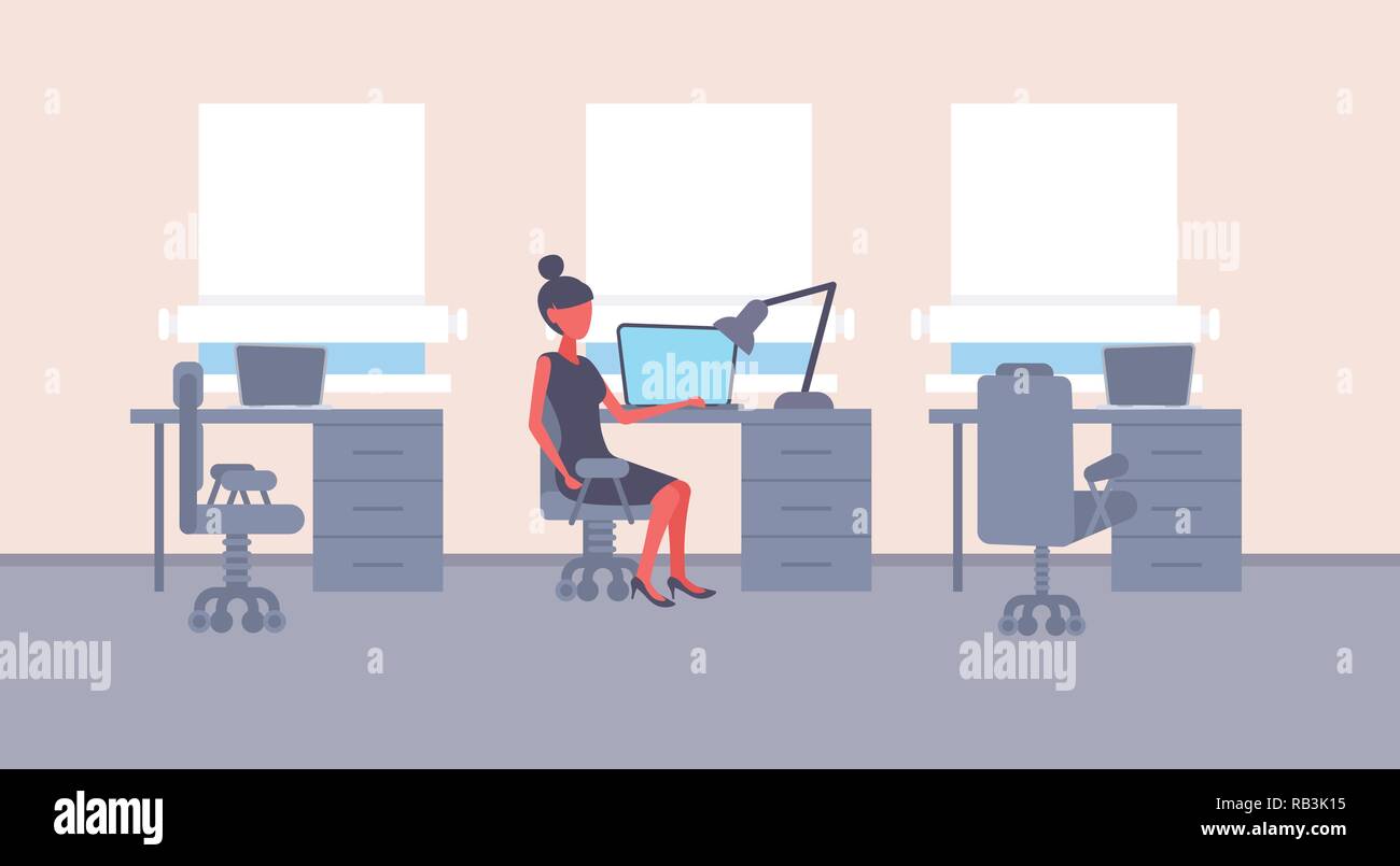 businesswoman sitting desk workplace business woman working laptop ...