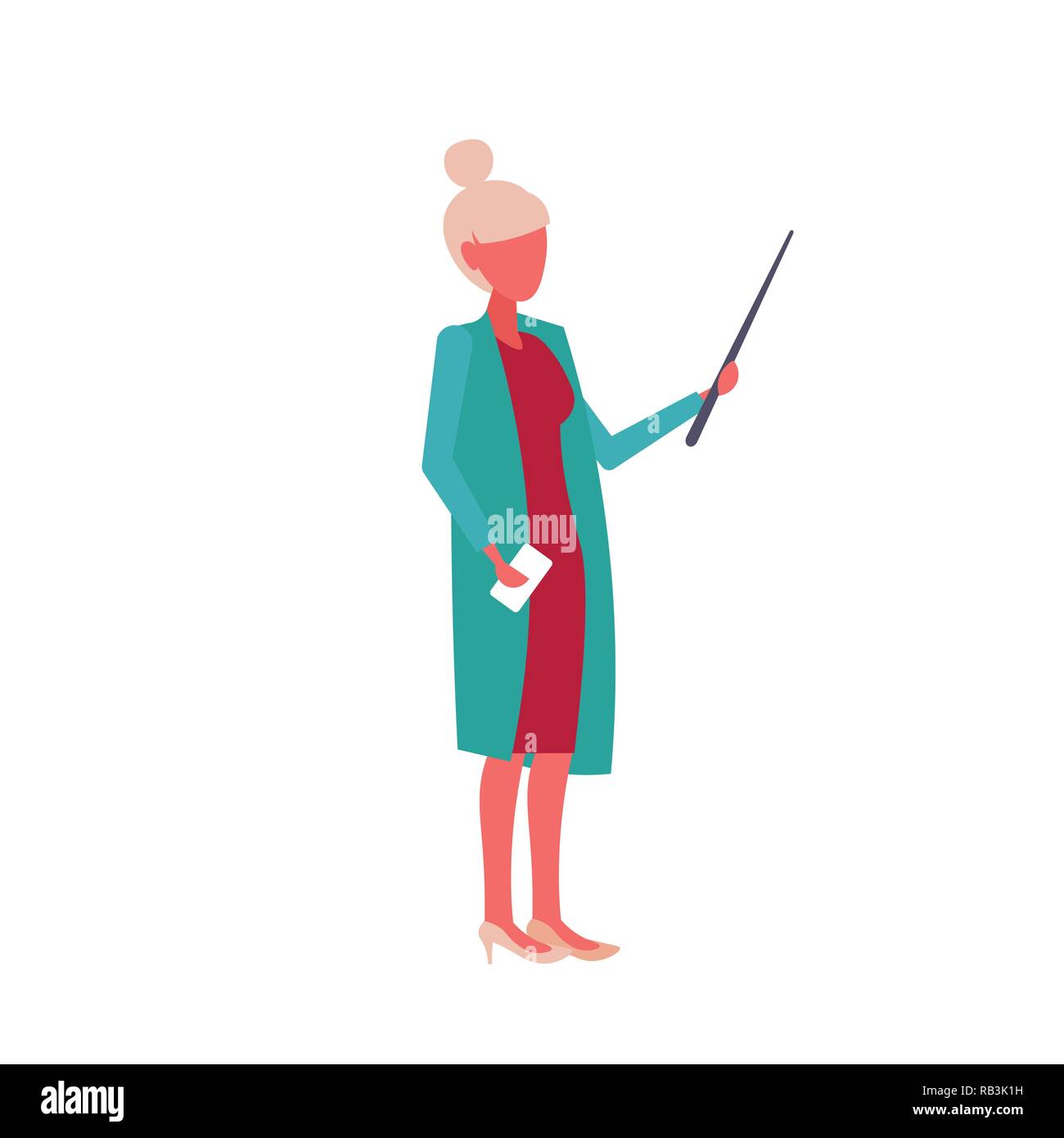 businesswoman holding wooden pointer business woman or teacher giving ...