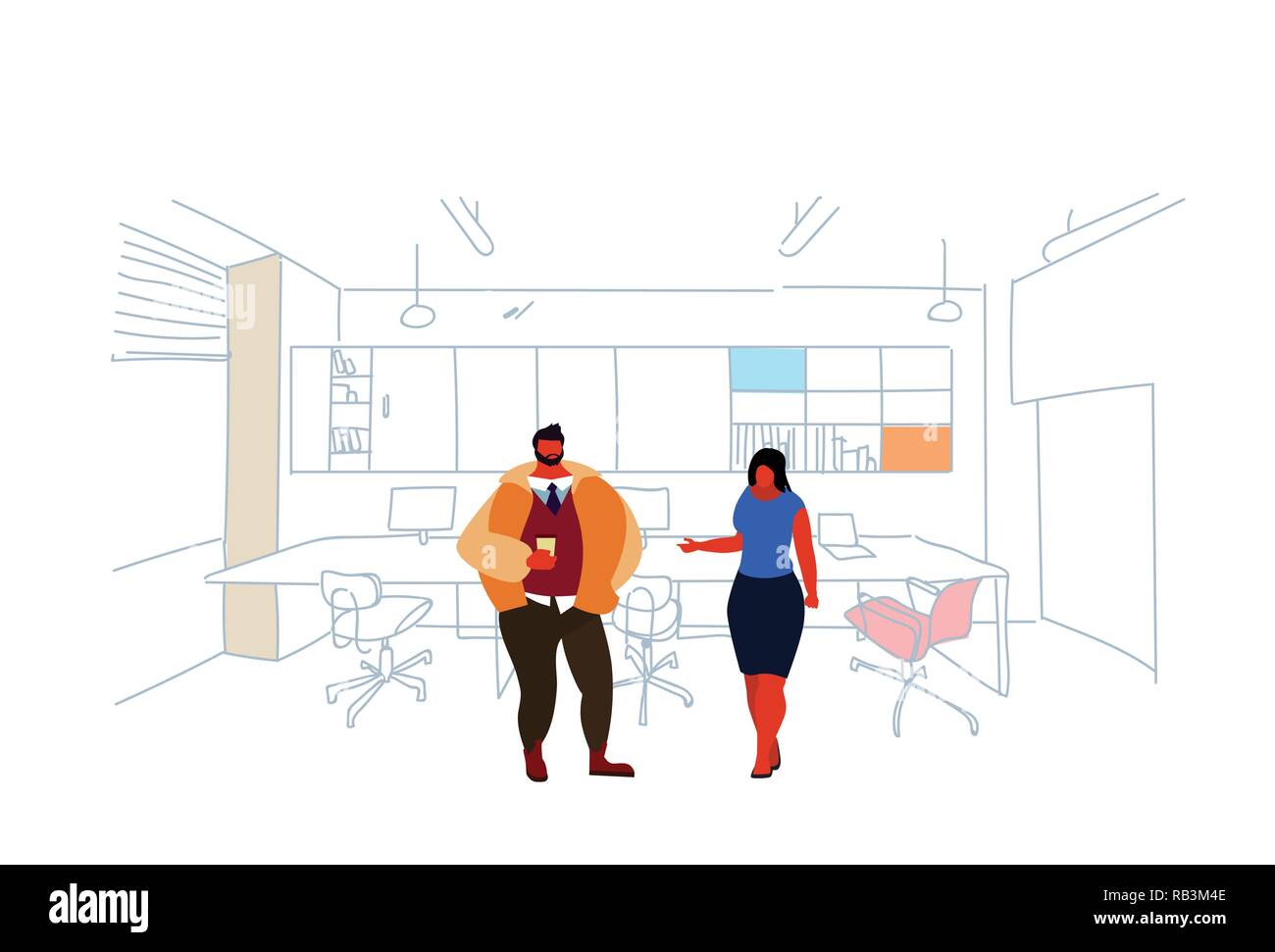 business people standing coworking space couple man woman colleagues ...