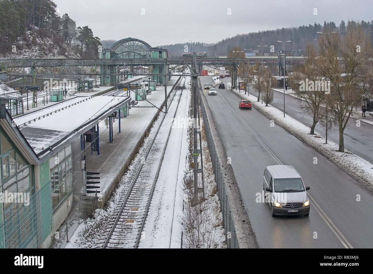 TUMBA, SWEDEN - DECEMBER 29, 2018: Details from Tumba commuter rail ...
