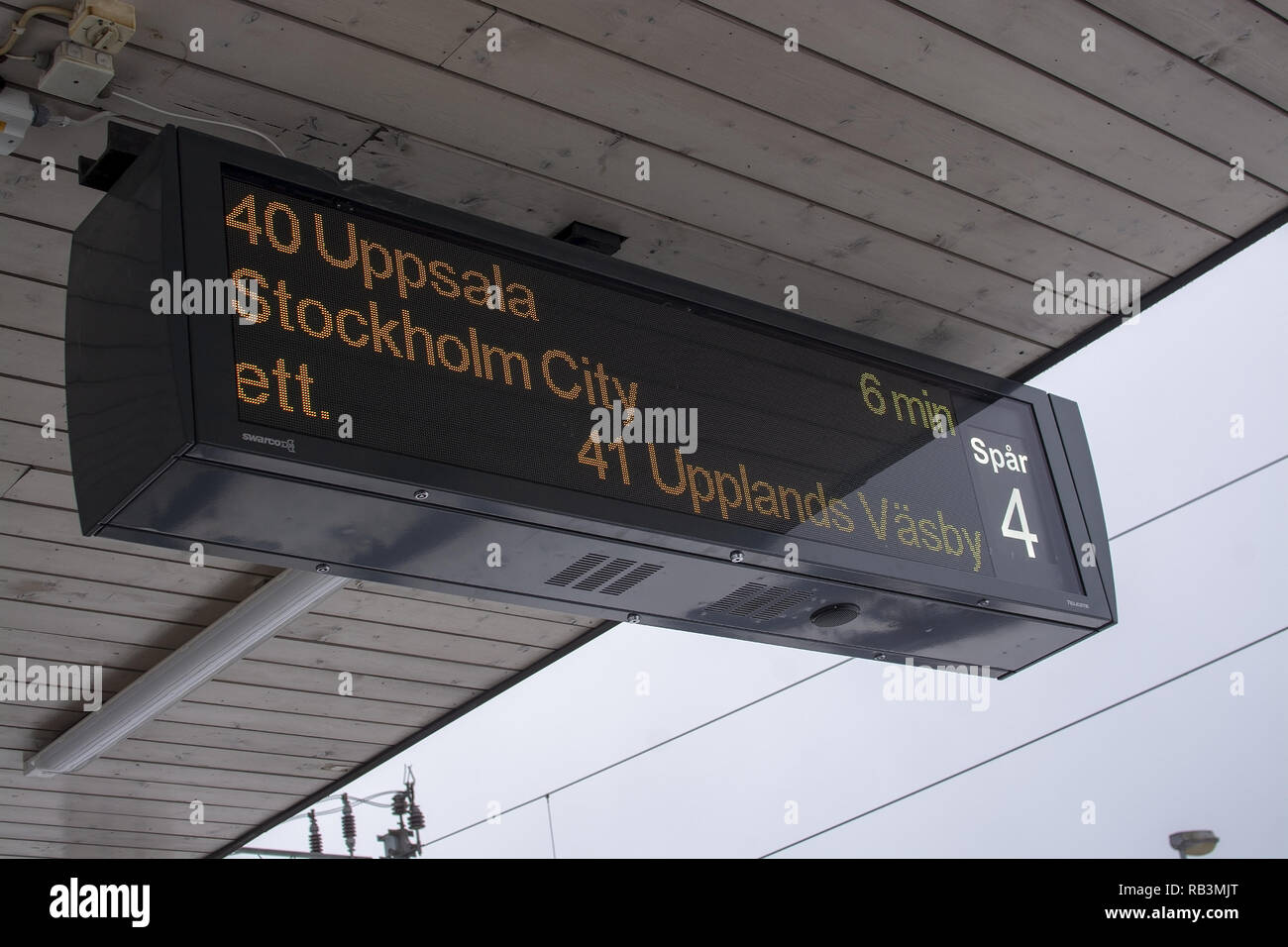 TUMBA, SWEDEN - DECEMBER 29, 2018: Details from Tumba commuter rail ...