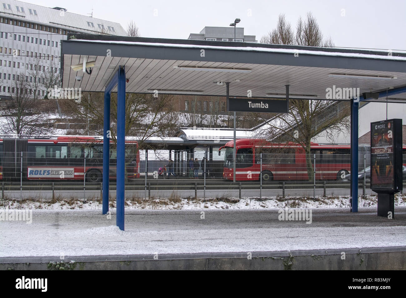 TUMBA, SWEDEN - DECEMBER 29, 2018: Details from Tumba commuter rail ...