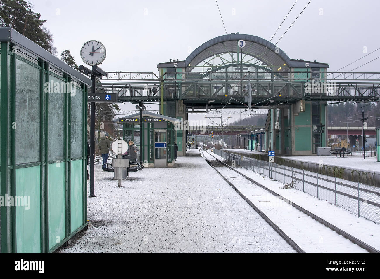 TUMBA, SWEDEN - DECEMBER 29, 2018: Details from Tumba commuter rail ...