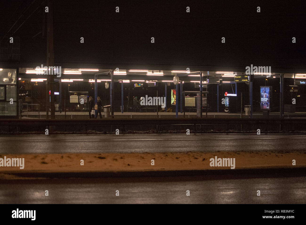 TUMBA, SWEDEN - DECEMBER 29, 2018: Details from Tumba commuter rail ...