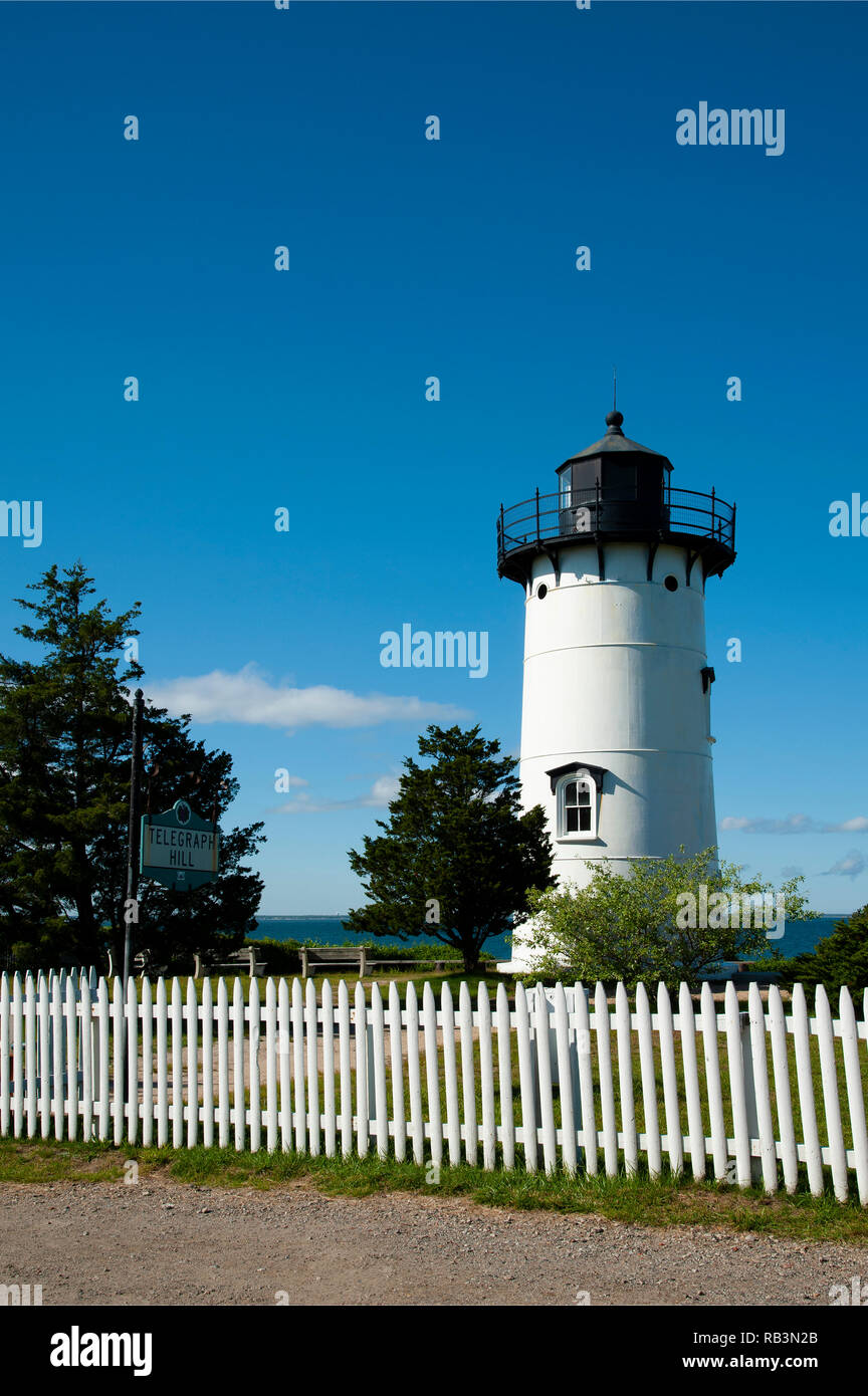 Historic island lighthouse, East Chop light, sits atop Telegraph Hill ...