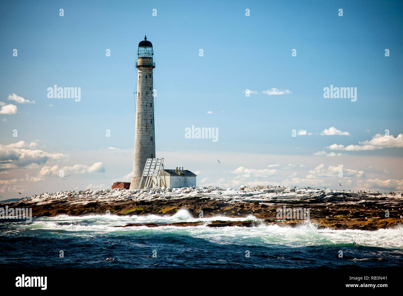 Vignetted Image of Boon Island lighthouse at low tide in Maine on a ...