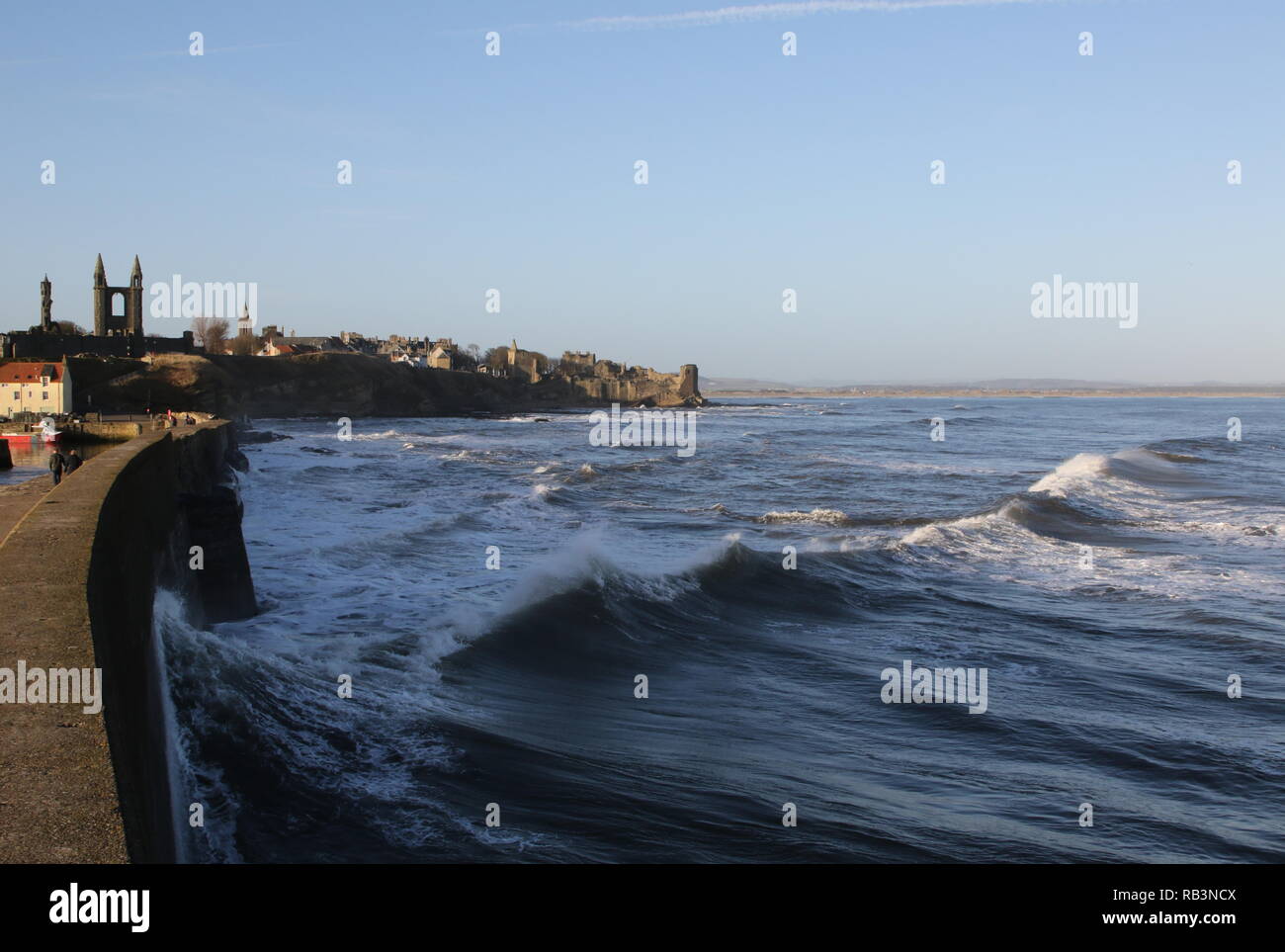 St Andrews pier with rough sea Fife Scotland January 2019 Stock Photo ...