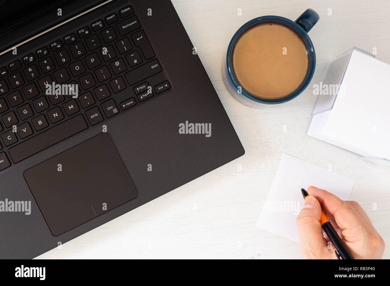 office desk, with notes and coffee computer Stock Photo - Alamy