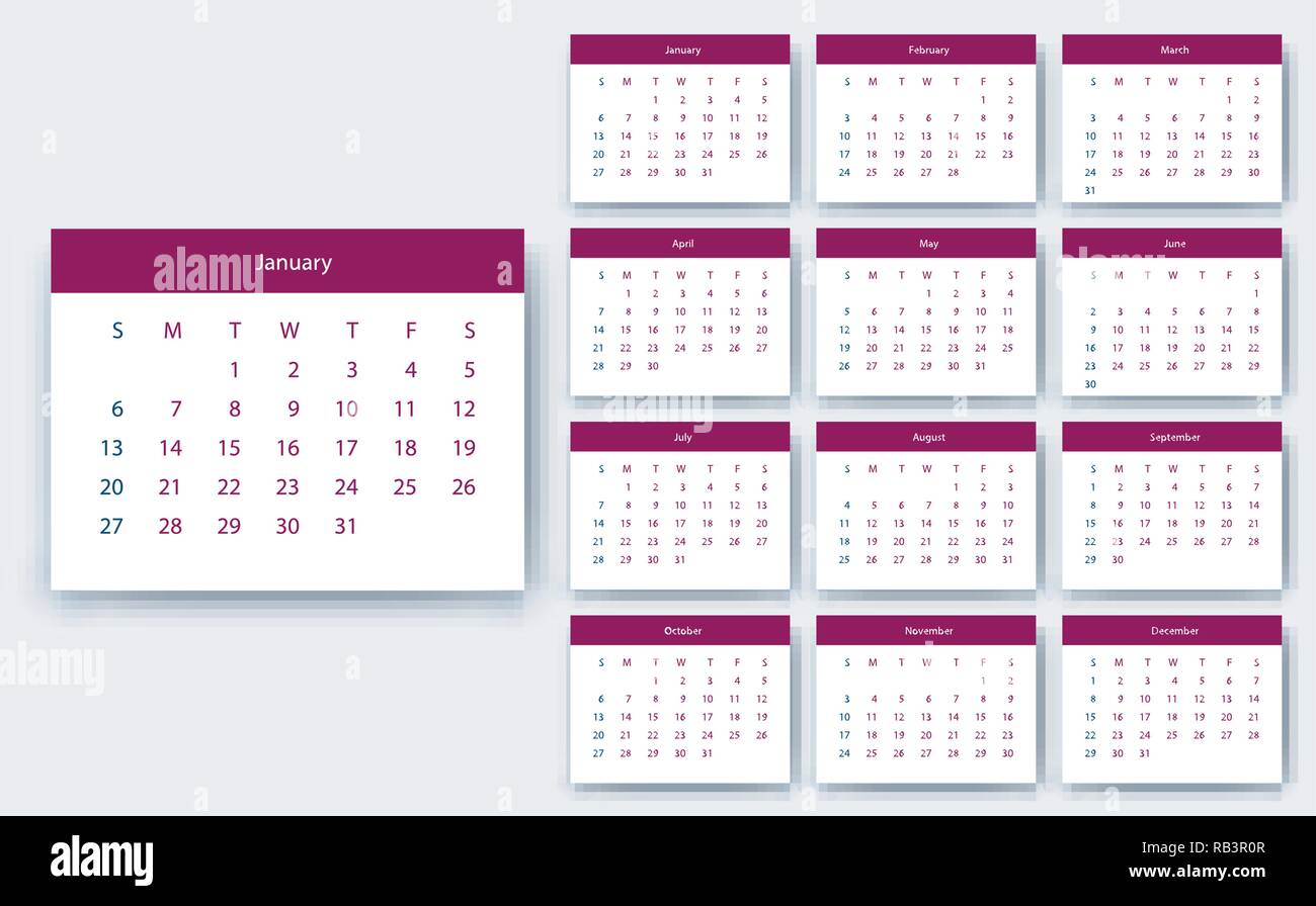 simple calendar 2019 yesr, Stock vector design eps10 Stock Vector Image ...
