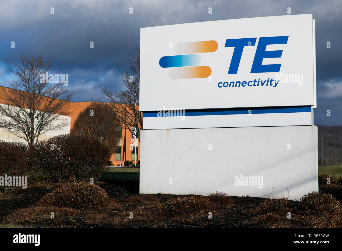 A logo sign outside of a facility occupied by TE Connectivity in ...