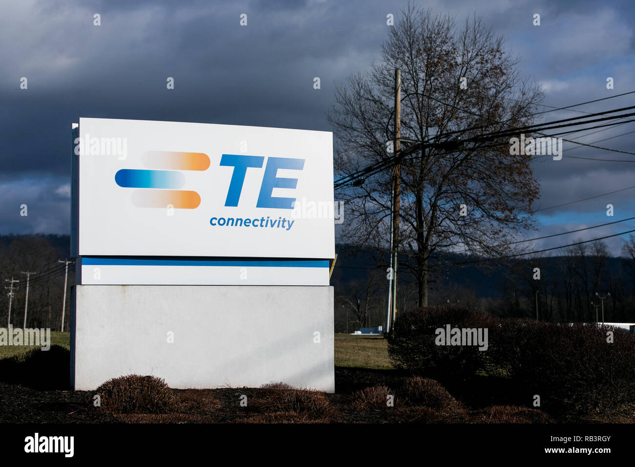 A logo sign outside of a facility occupied by TE Connectivity in ...