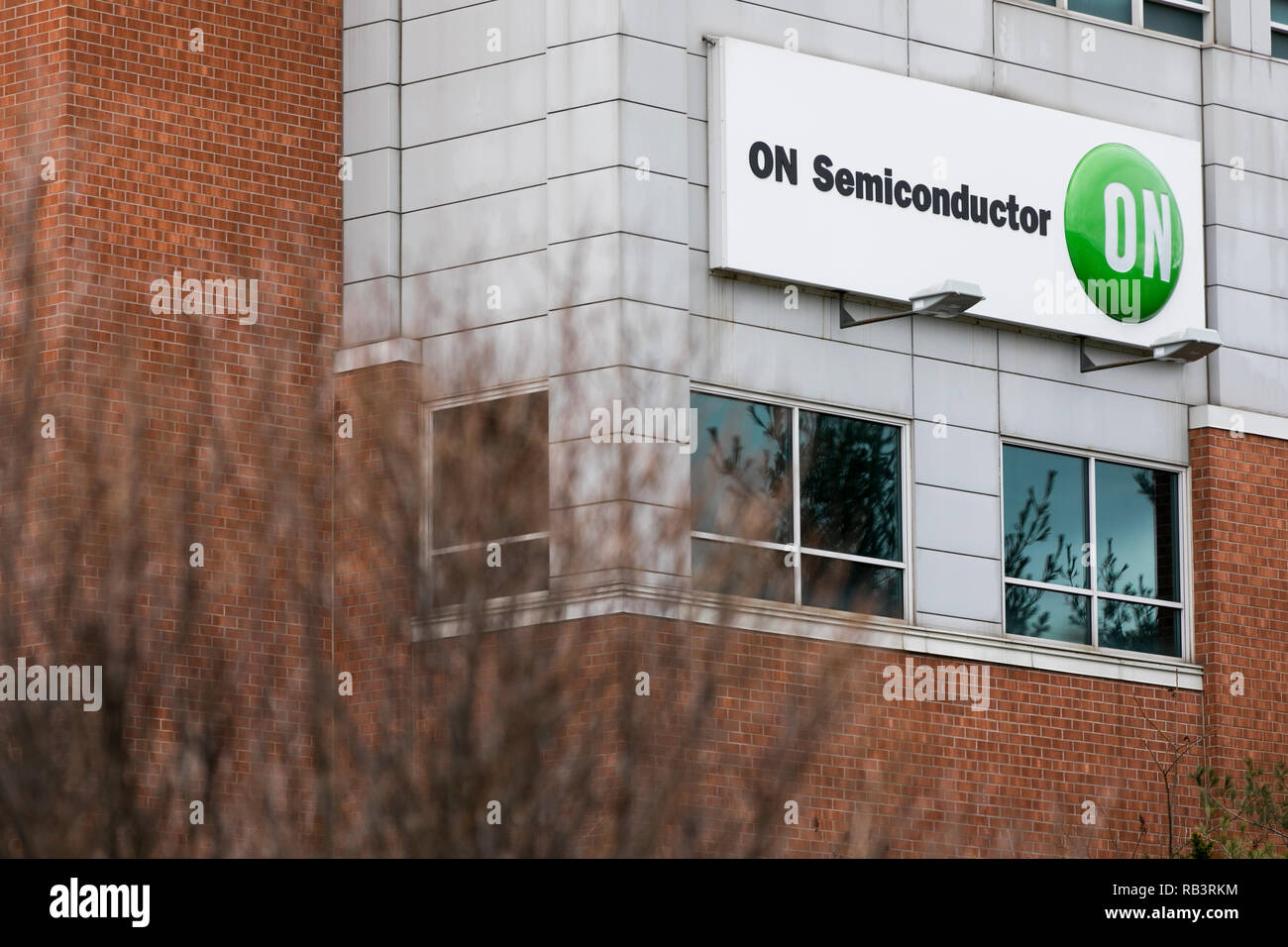 A logo sign outside of a facility occupied by ON Semiconductor in ...