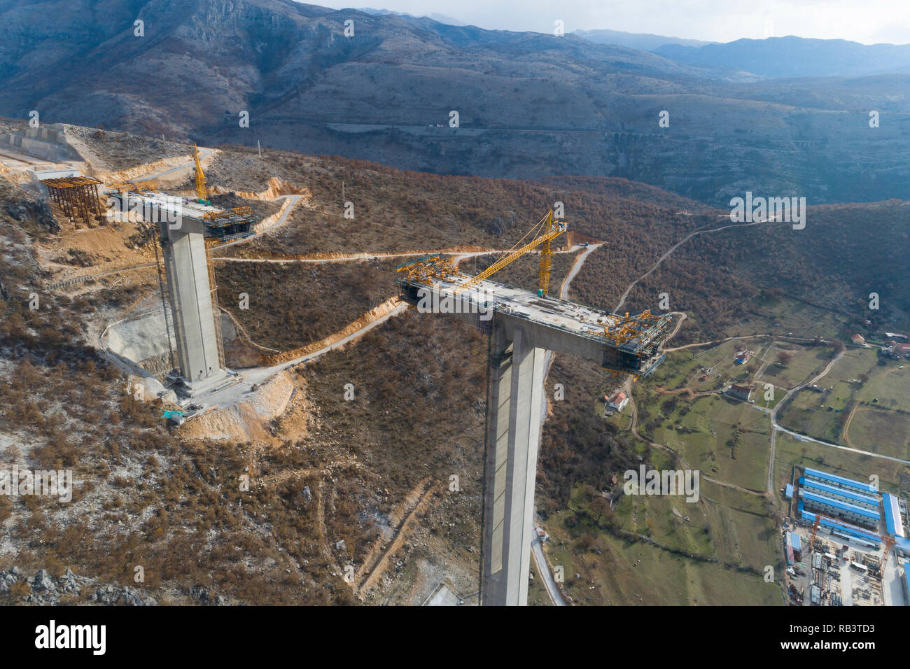 Construction of bridge of a new highway through the Moraca canyon in ...