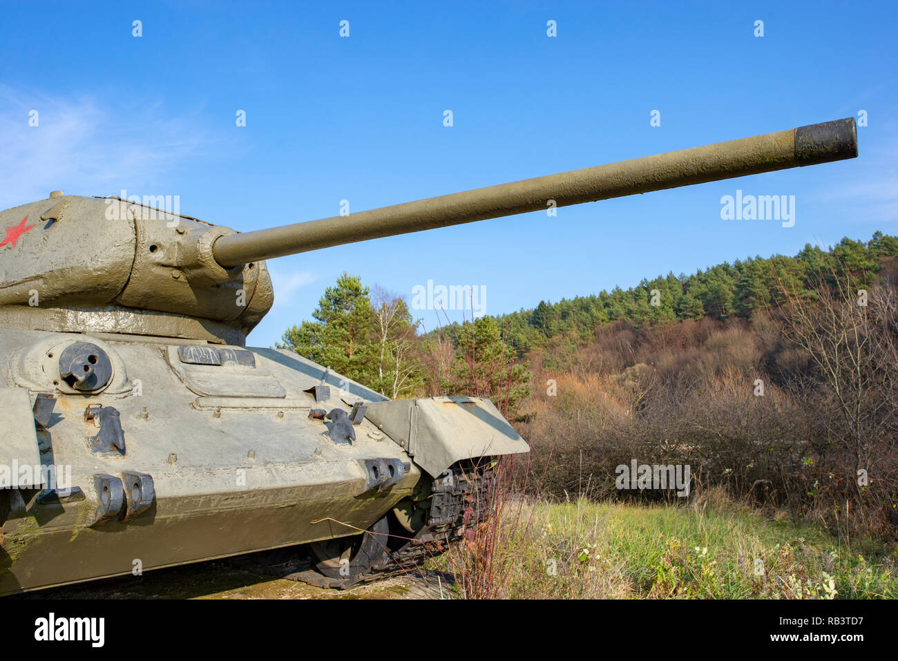 T-34 soviet tank from World War II. Kapisova near Dukla or Svidnik ...