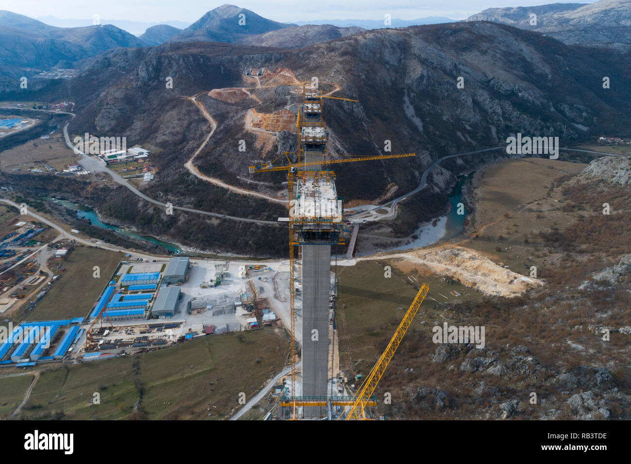Construction of bridge of a new highway through the Moraca canyon in ...