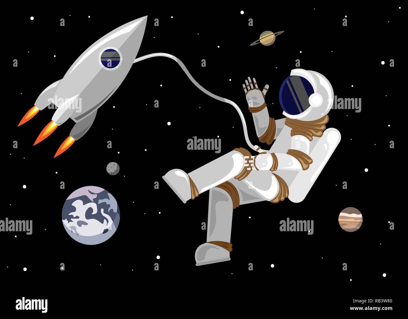 Flat style astronaut in open space in the solar system Stock Vector ...