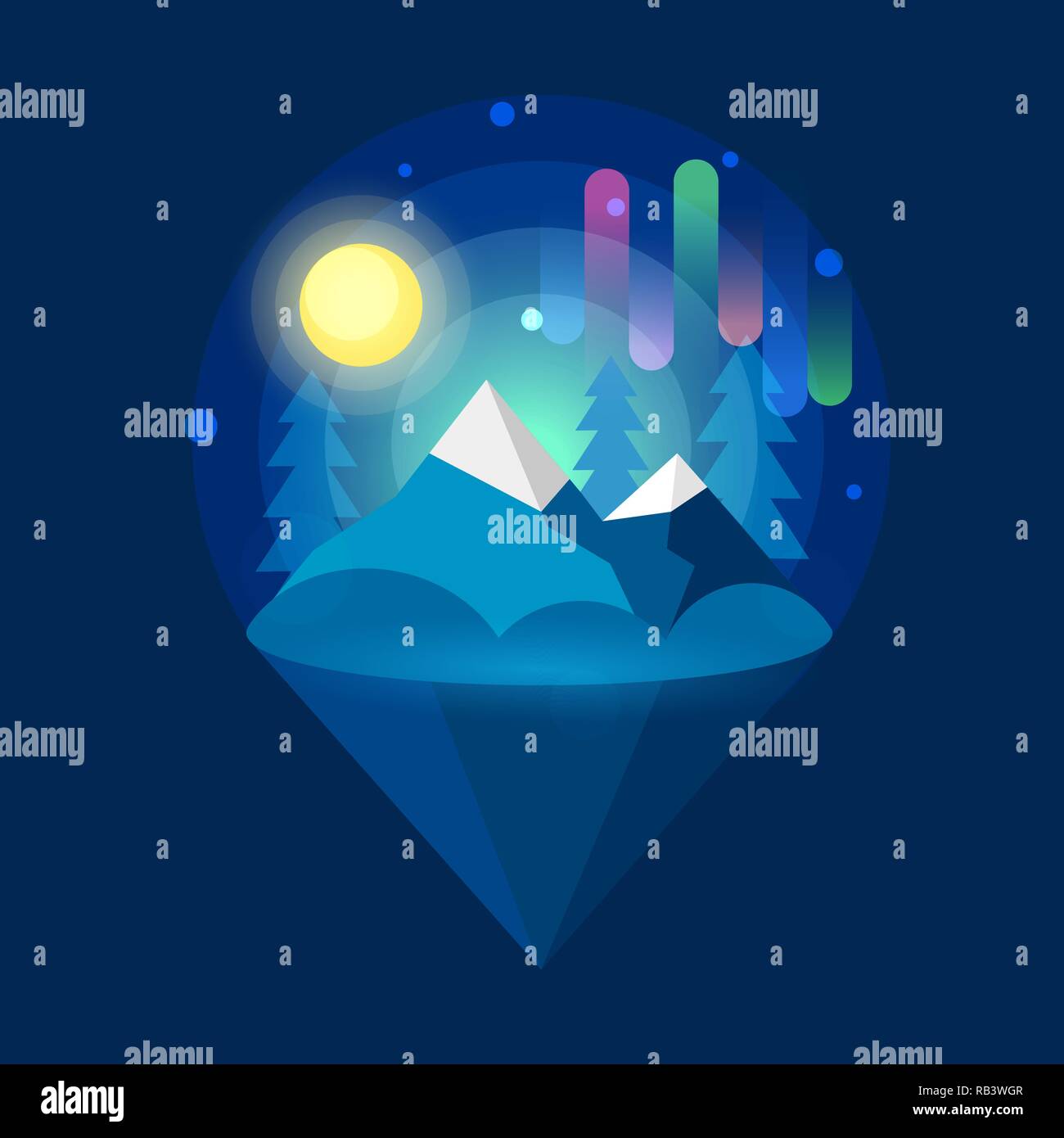 Arctic Northern lights . Nature. Vector illustration on dark background ...