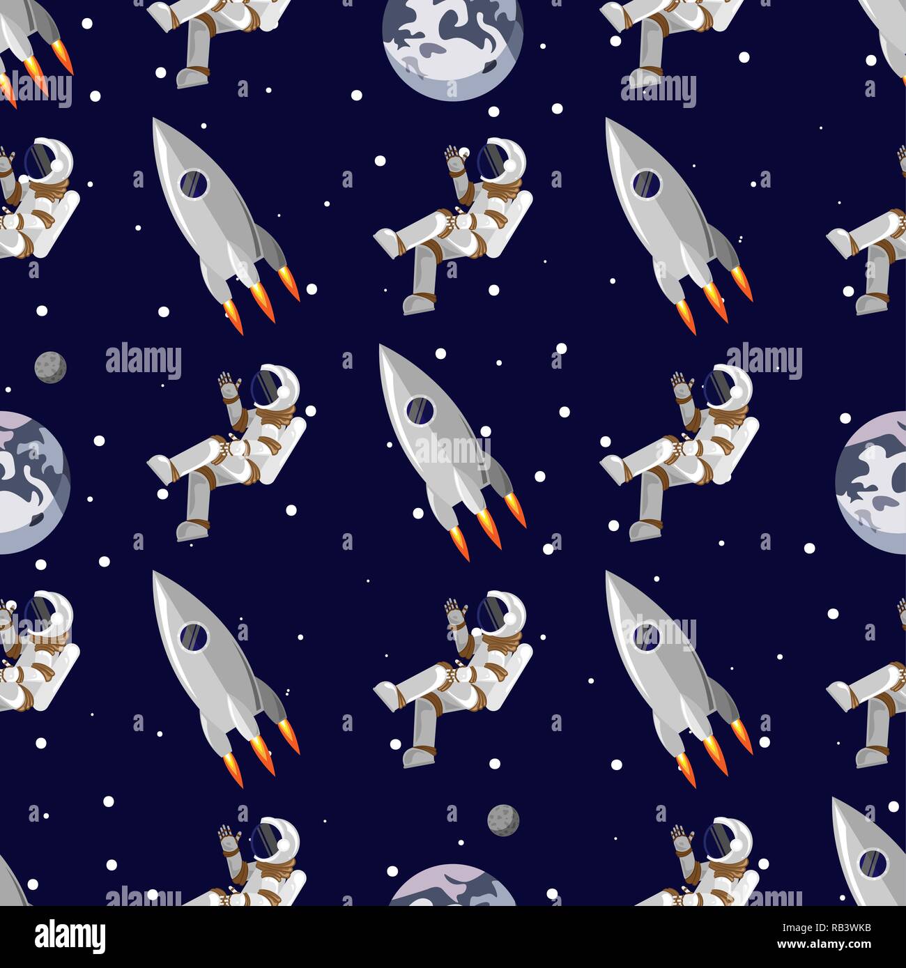 Rocket and astronaut flies near the planet Earth seamless pattern 10 ...