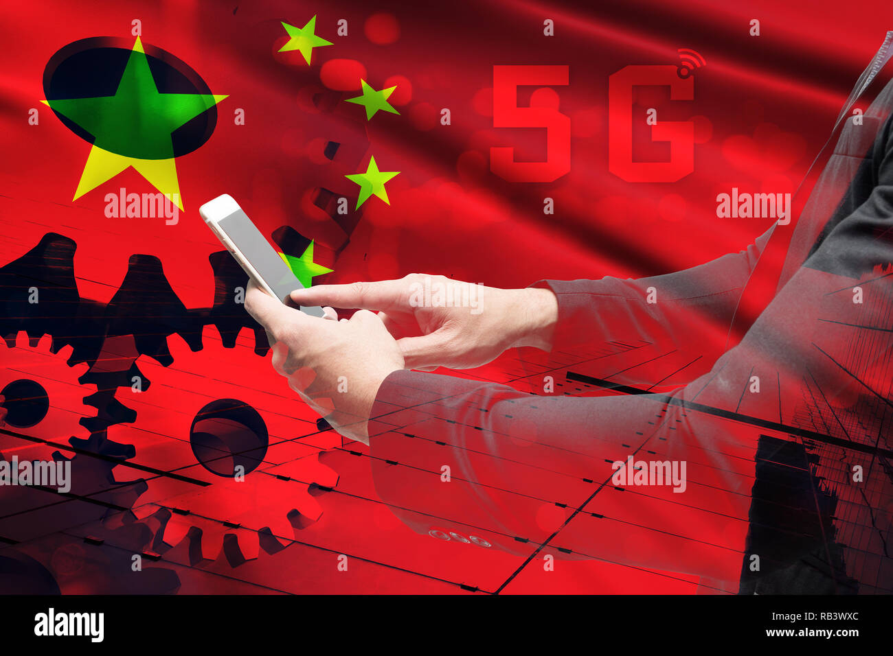 China flag 5G network wireless systems and internet of things (iot ...