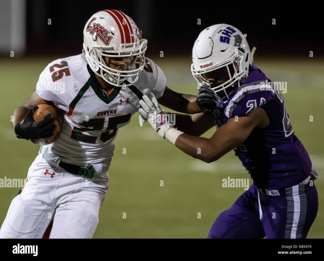 Varsity football action with Eureka vs, Shasta High School in Redding ...