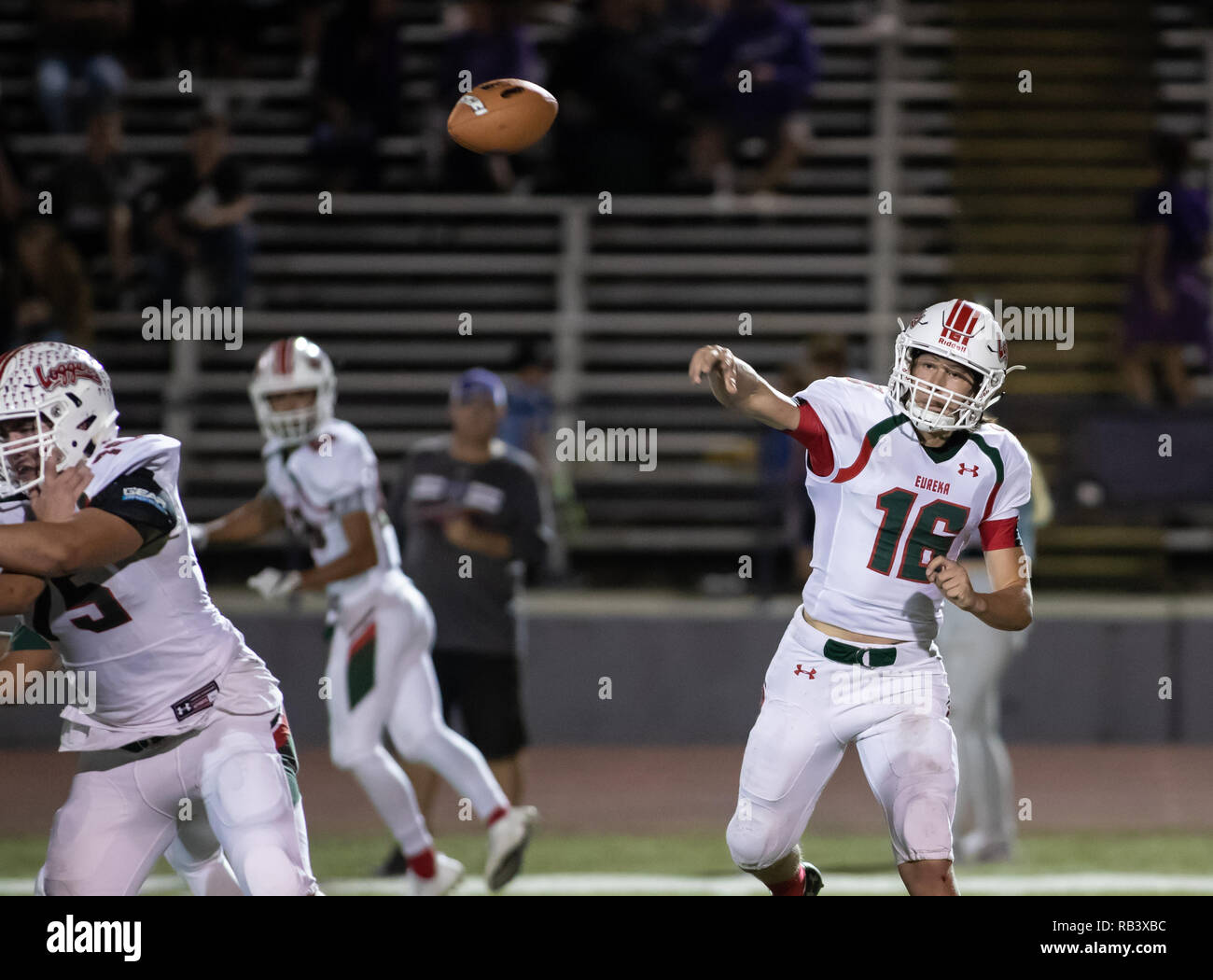 Varsity football action with Eureka vs, Shasta High School in Redding ...