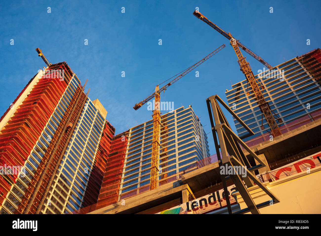 High-rise apartment buildings under construction in downtown Los ...