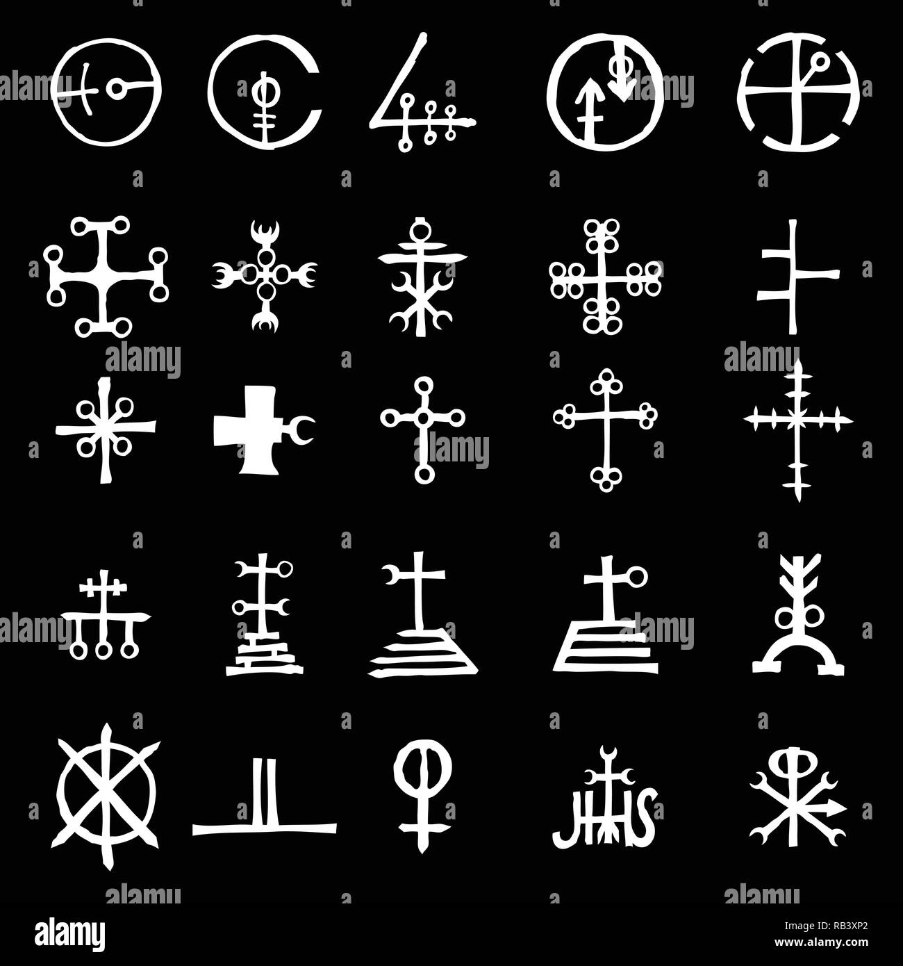 Set of esoteric sacred geometric written symbols. Abstract mystic signs ...