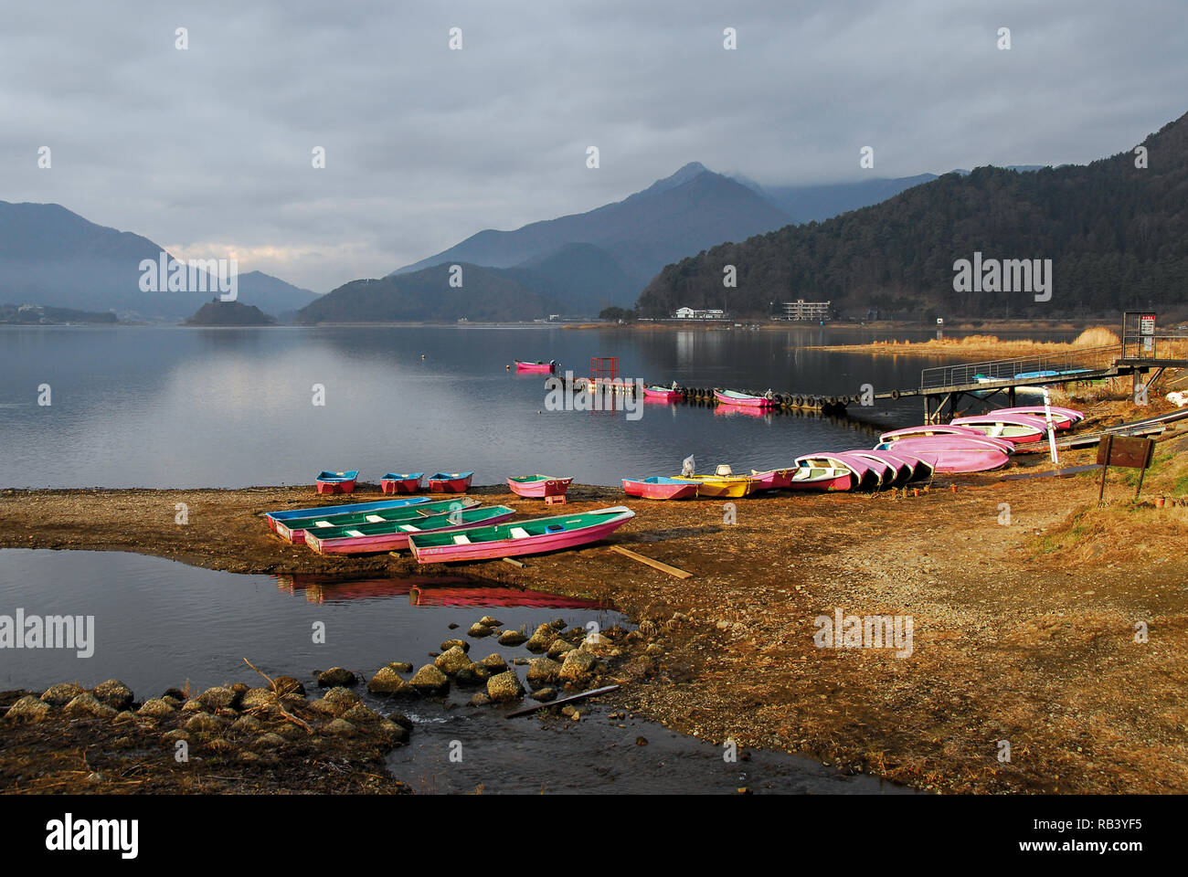Pink rowing boats Mount fuji landscape sunrise fuji san japan Stock ...
