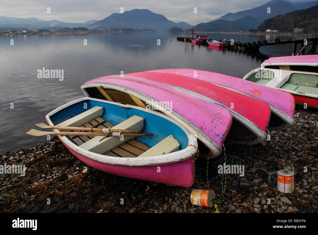 Pink rowing boats Mount fuji landscape sunrise fuji san japan Stock ...