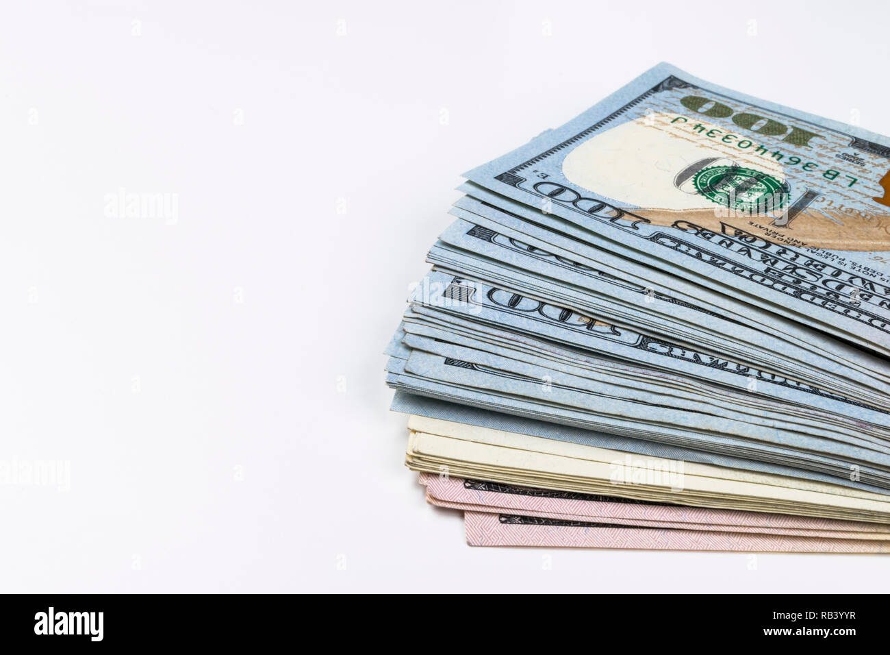 Stack of one hundred dollar bills. Stack of cash money in hundred ...