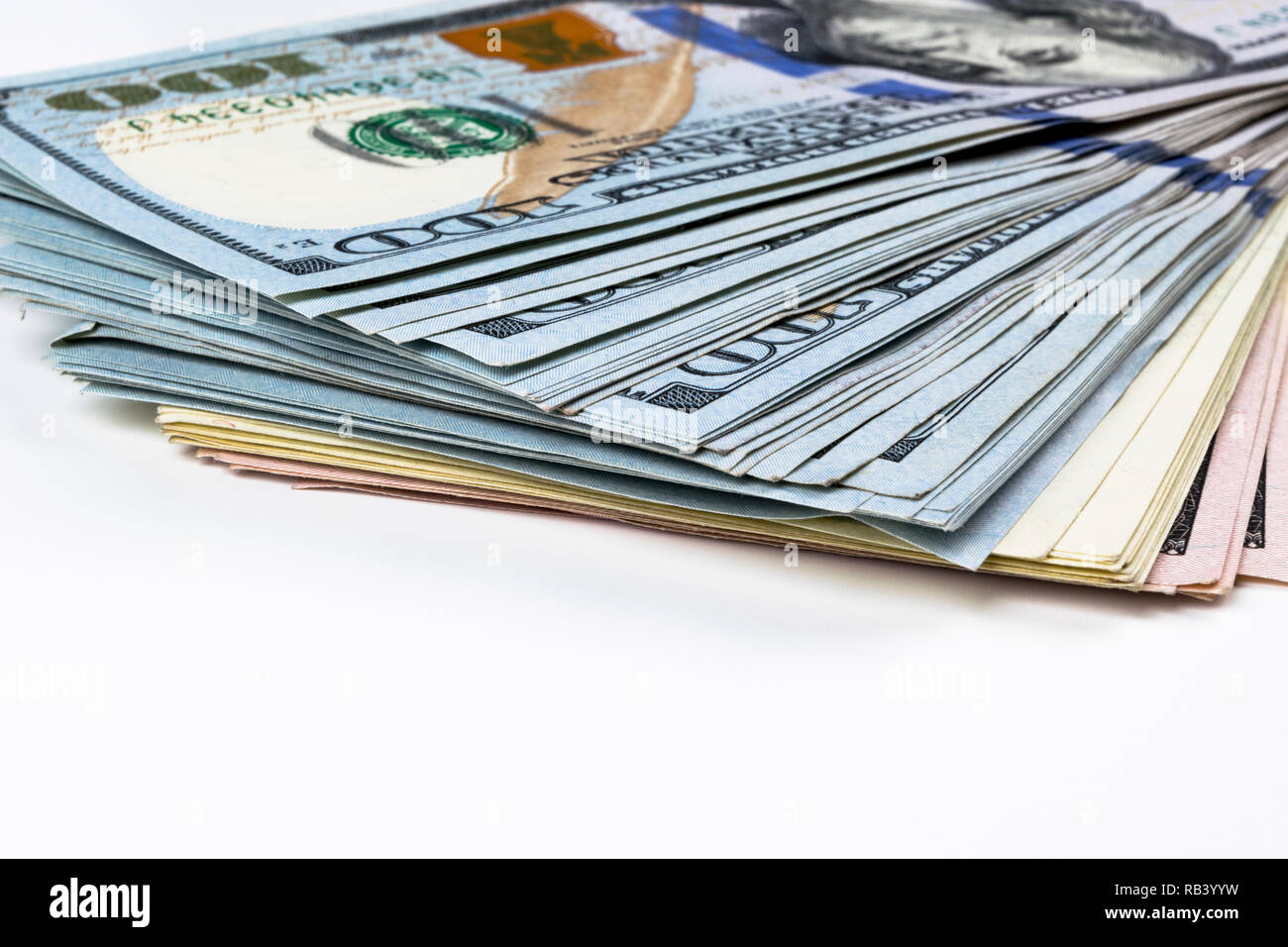 Stack of one hundred dollar bills. Stack of cash money in hundred ...