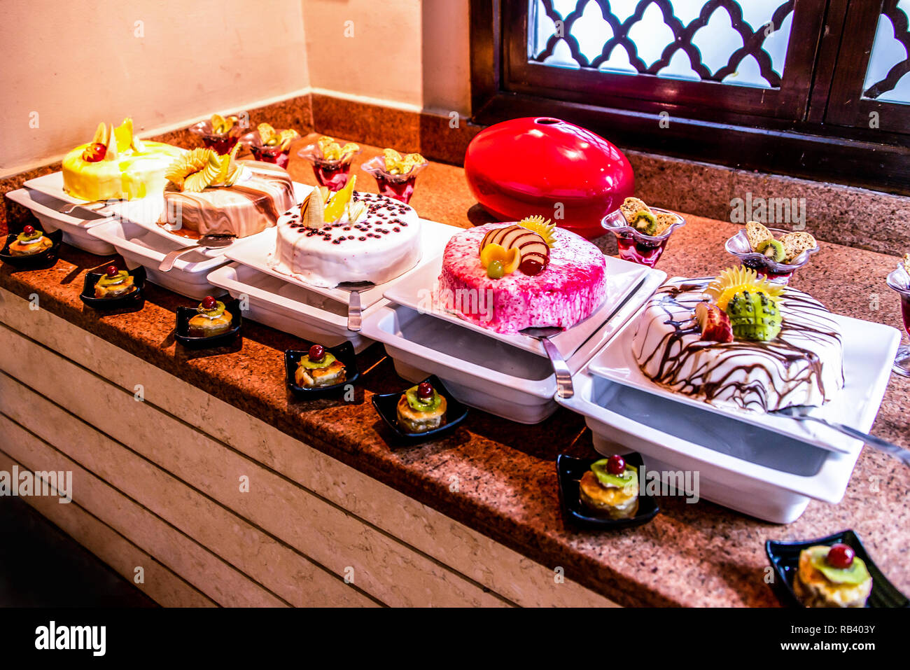 Showcase buffet with sweets dessert Cakes, pastries, biscuits in Egypt ...