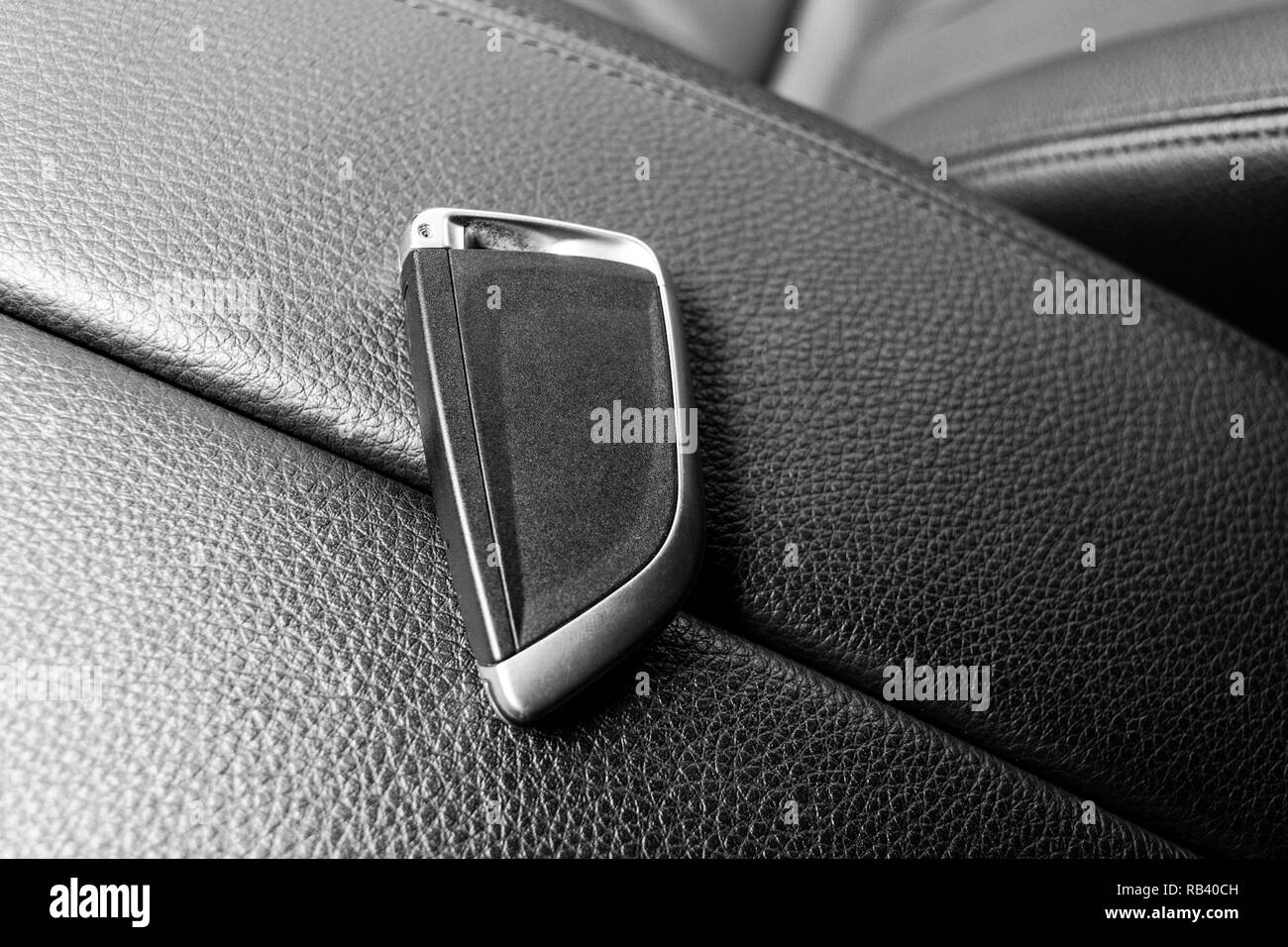 Closeup inside vehicle of wireless key ignition. Start engine key. Car ...