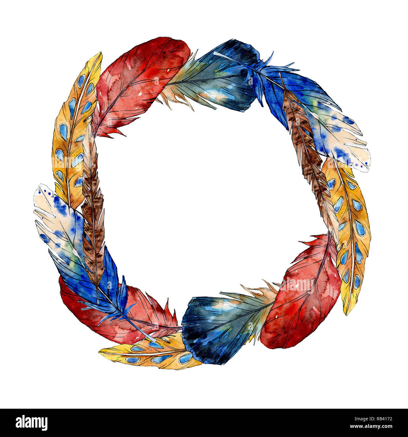 Watercolor bird feather from wing isolated. Frame border ornament ...