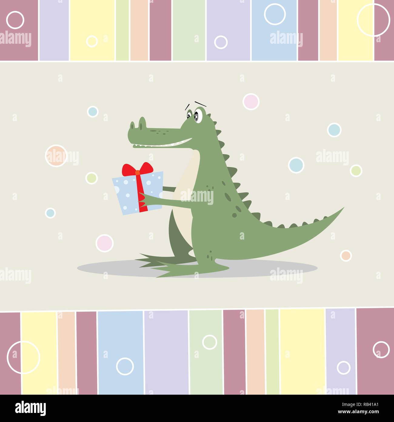 cute crocodile and birthday gift design greeting card 10 eps Stock ...