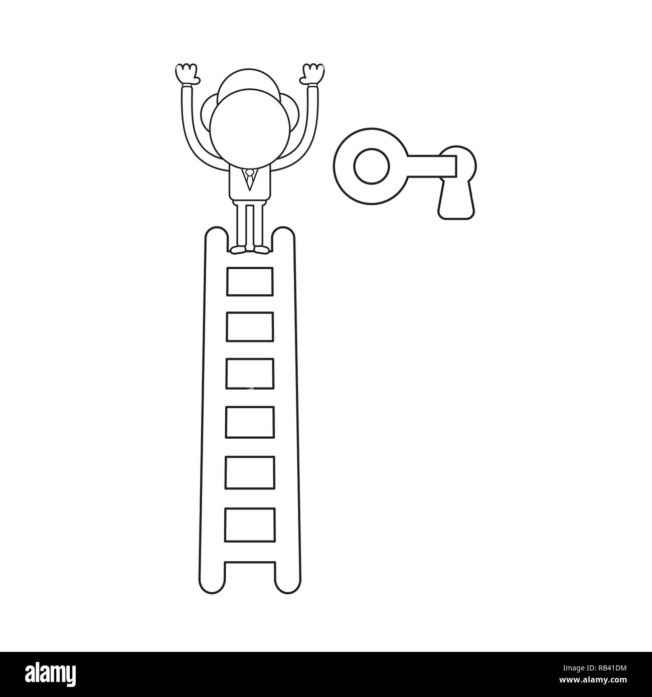 Vector illustration concept of businessman character on top of ladder ...