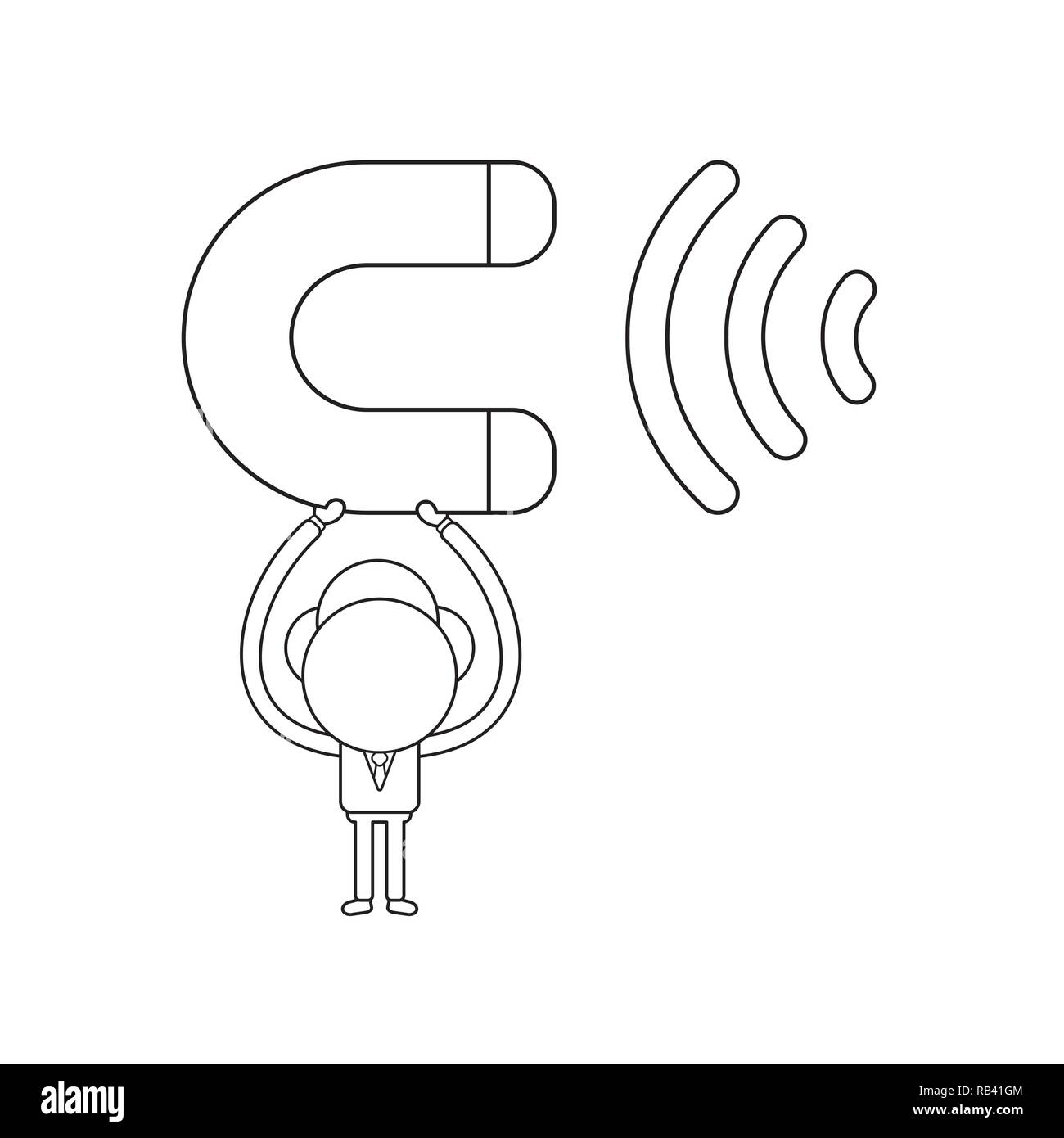 Vector illustration concept of businessman character holding up magnet ...