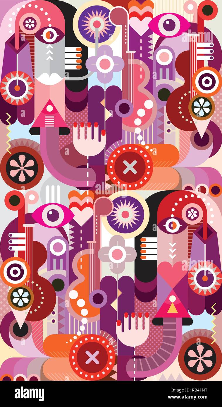 Abstract design. Vector art collage of various colorful objects and ...