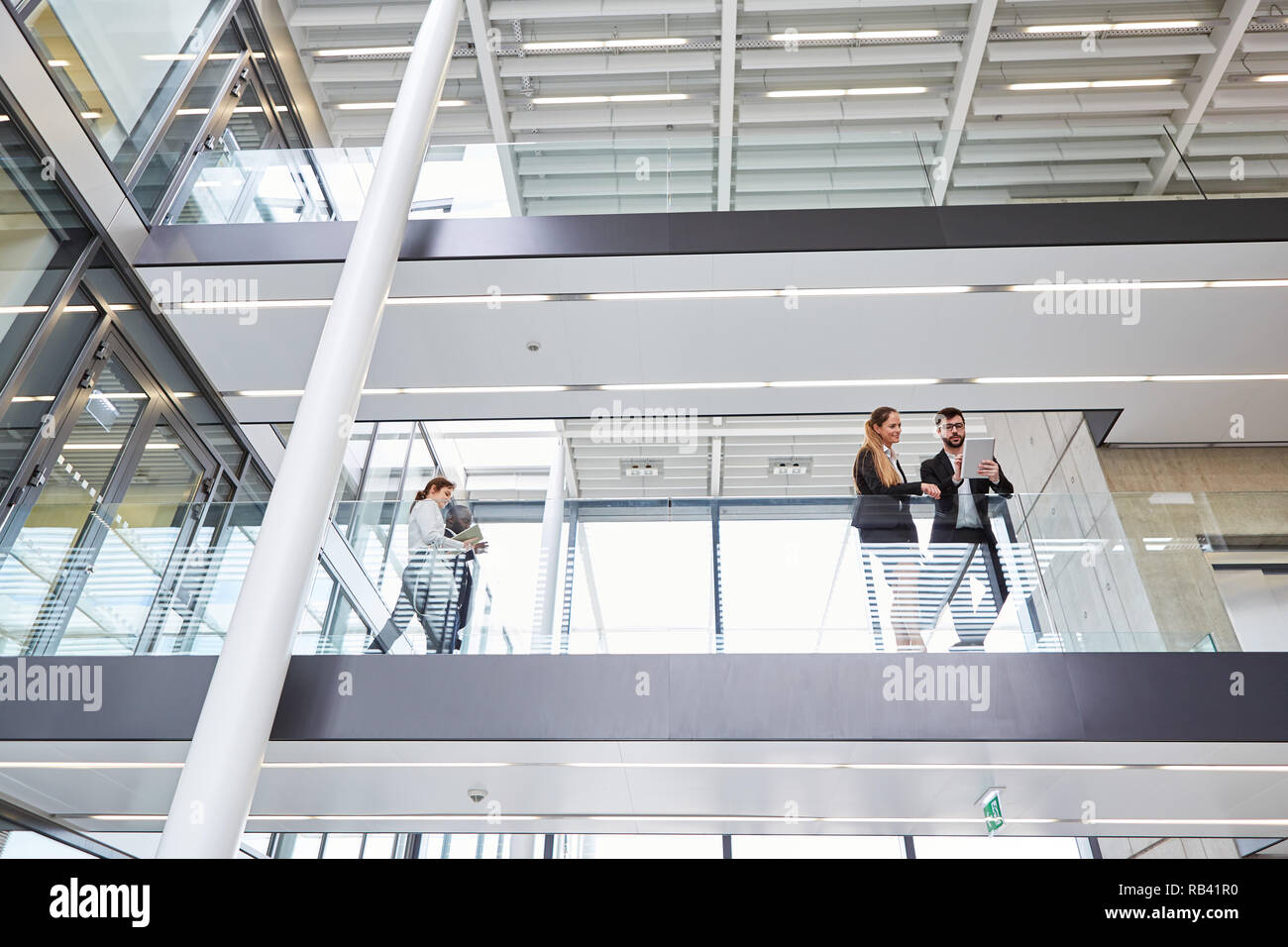 Two business people working together as a team in the modern corporate ...
